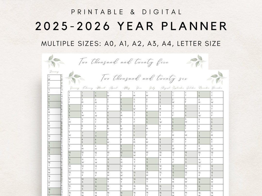 2025-2026 Yearly Planner, Year Planning Calendar, Calendar Poster, 2025 ...