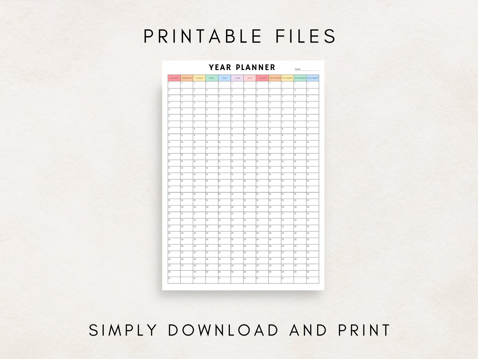 Yearly Planner on 1 Page, Year at a Glance, Undated Full Year Calendar ...