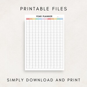 Yearly Planner on 1 Page, Year at a Glance, Undated Full Year Calendar ...