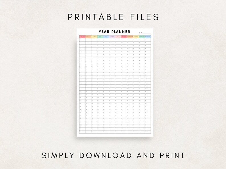 Yearly Planner on 1 Page, Year at a Glance, Undated Full Year Calendar ...