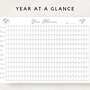 Full Year Calendar, Yearly Planner on 1 Page, Yearly Wall Planner ...