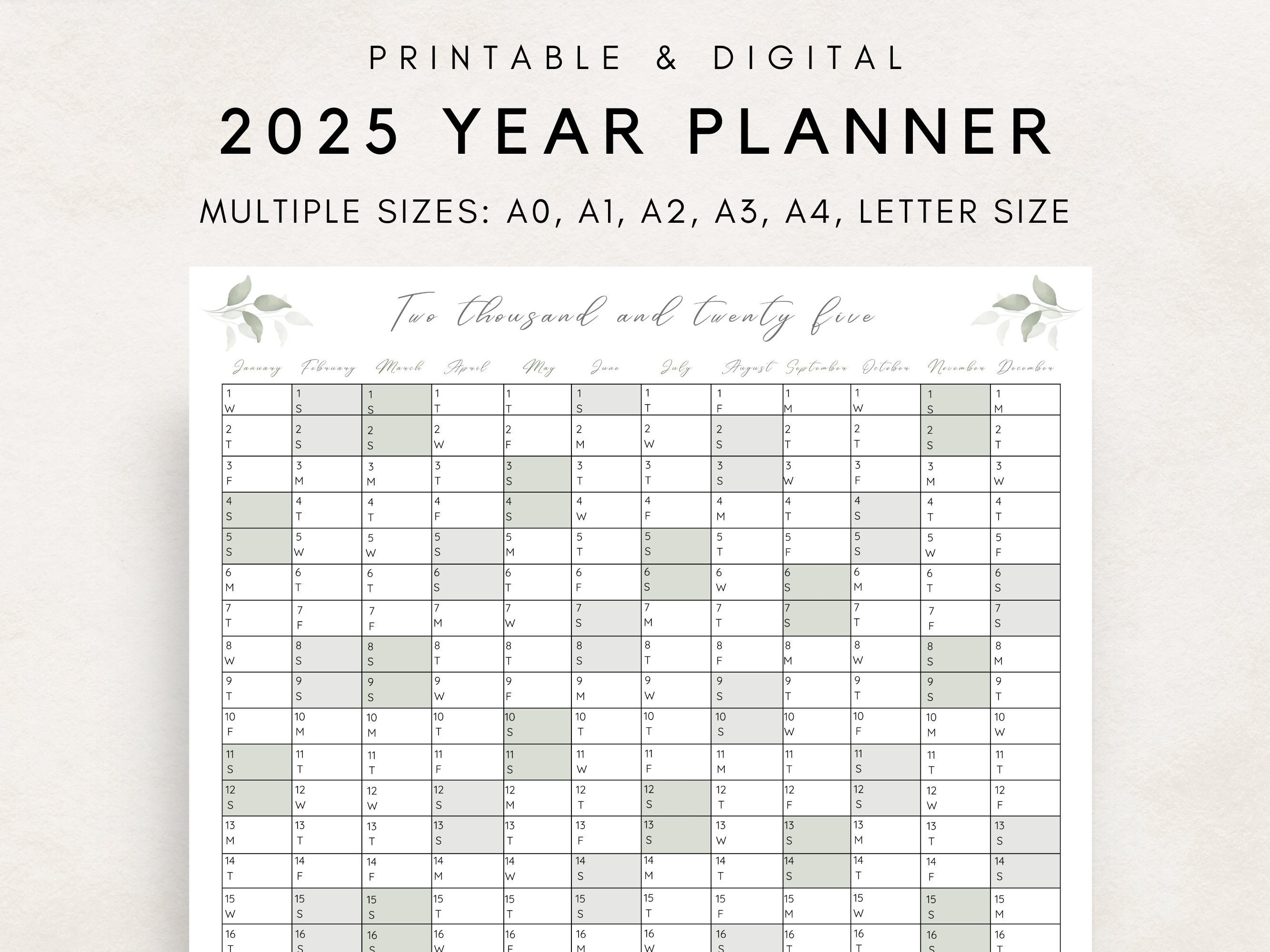 Yearly Printable Calendar Planner Yearly Planner 2024 Stock