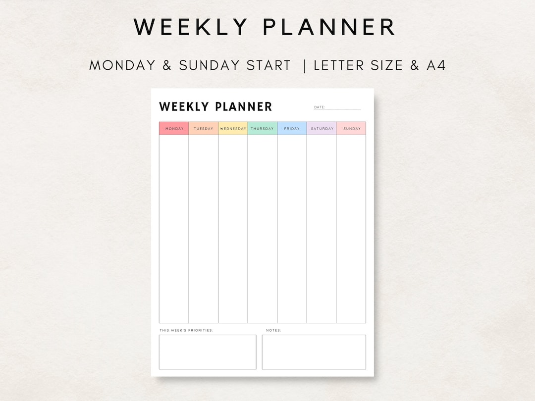 Week at a Glance, Weekly Planner, Weekly Schedule Printable, Weekly ...