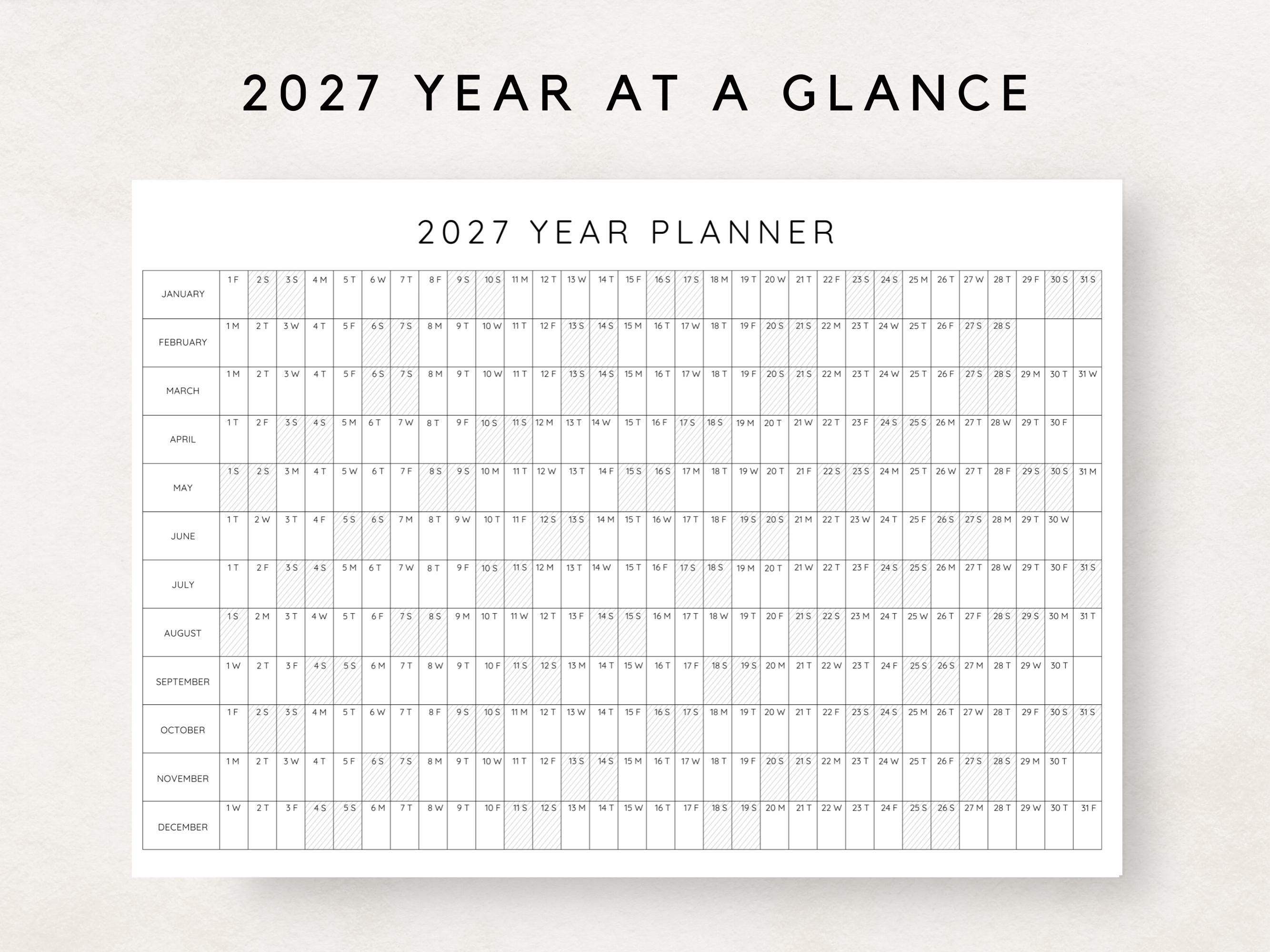 2027 Year Planner Printable, Yearly Planning Calendar, Calendar Poster ...