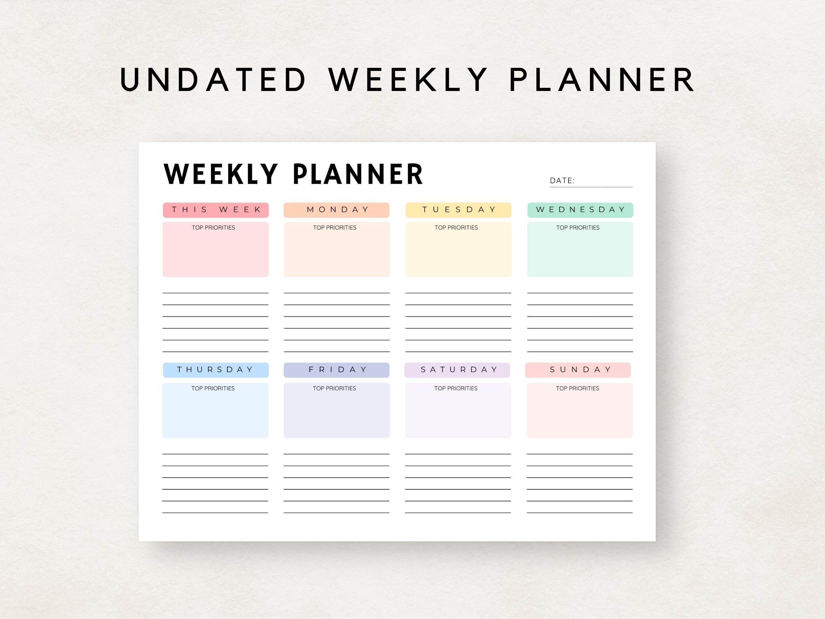 Weekly Planner Printable, Weekly Schedule, Weekly Agenda, Week at a ...