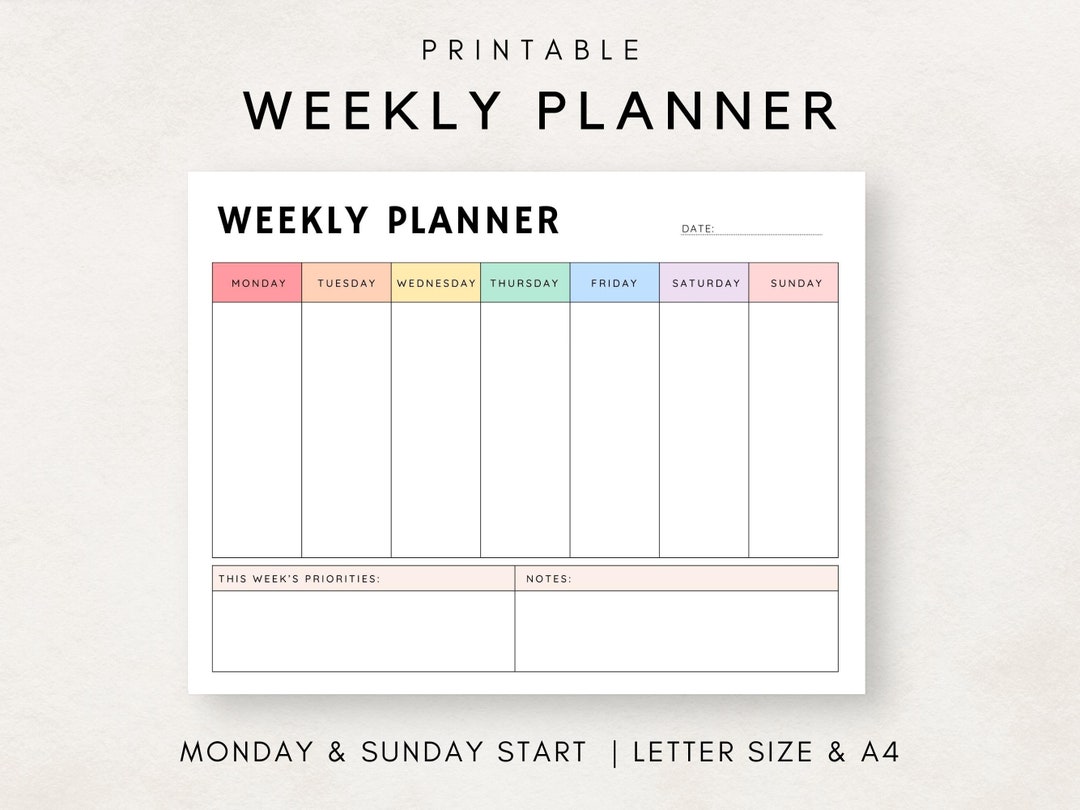 Week at a Glance, Weekly Planner Printable, Weekly Schedule, Weekly ...