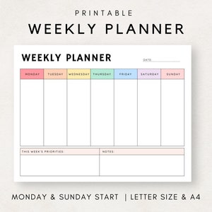 Week at a Glance, Weekly Planner Printable, Weekly Schedule, Weekly ...