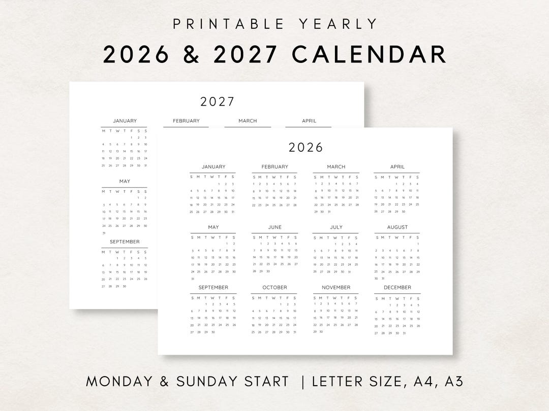 2026-2027 Yearly Calendar, Printable Calendar, 2026-2027 Calendar ...