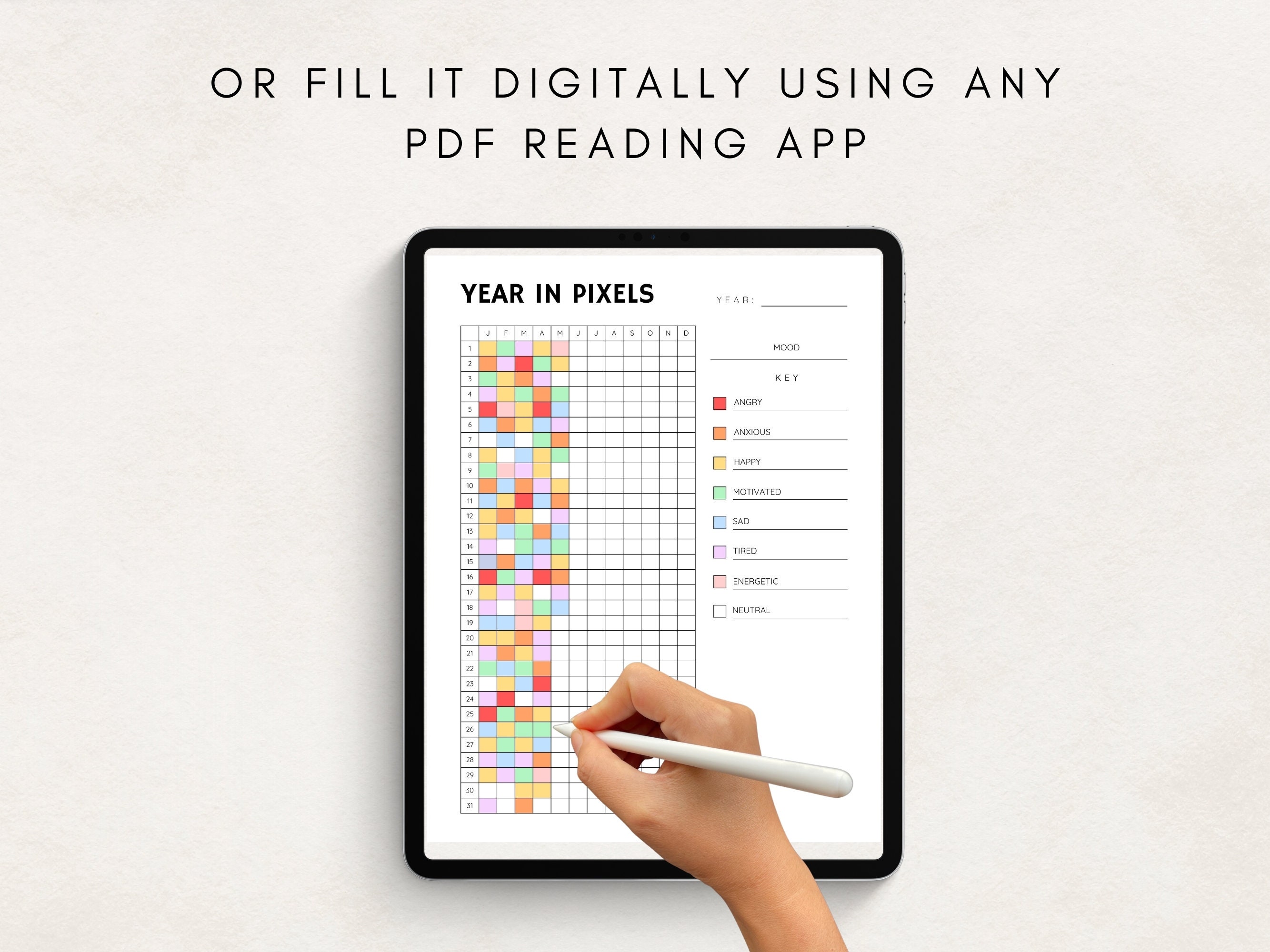 Year in Pixels, Yearly Tracker, Yearly Mood Tracker, Mood Tracker ...