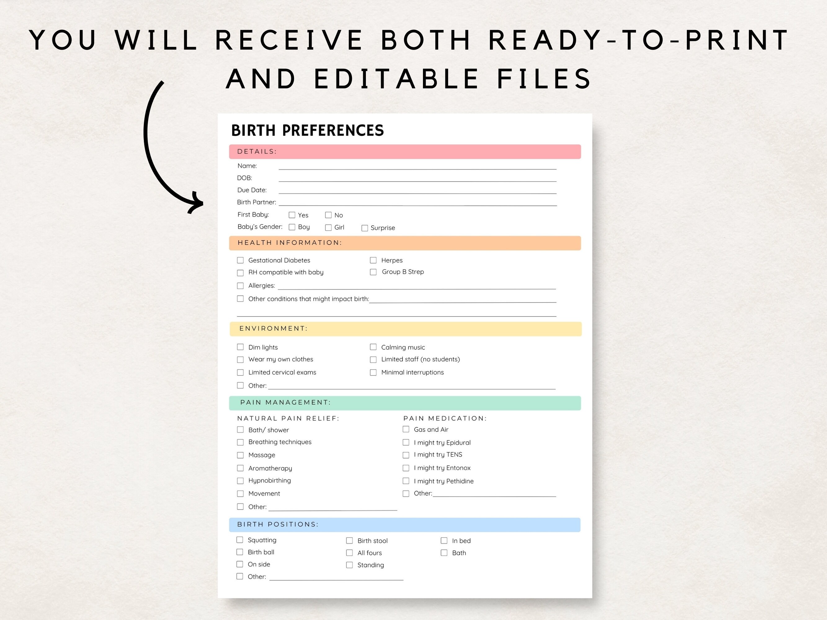 Birth Plan Template, Birth Plan Editable, Birth Plan Printable ...