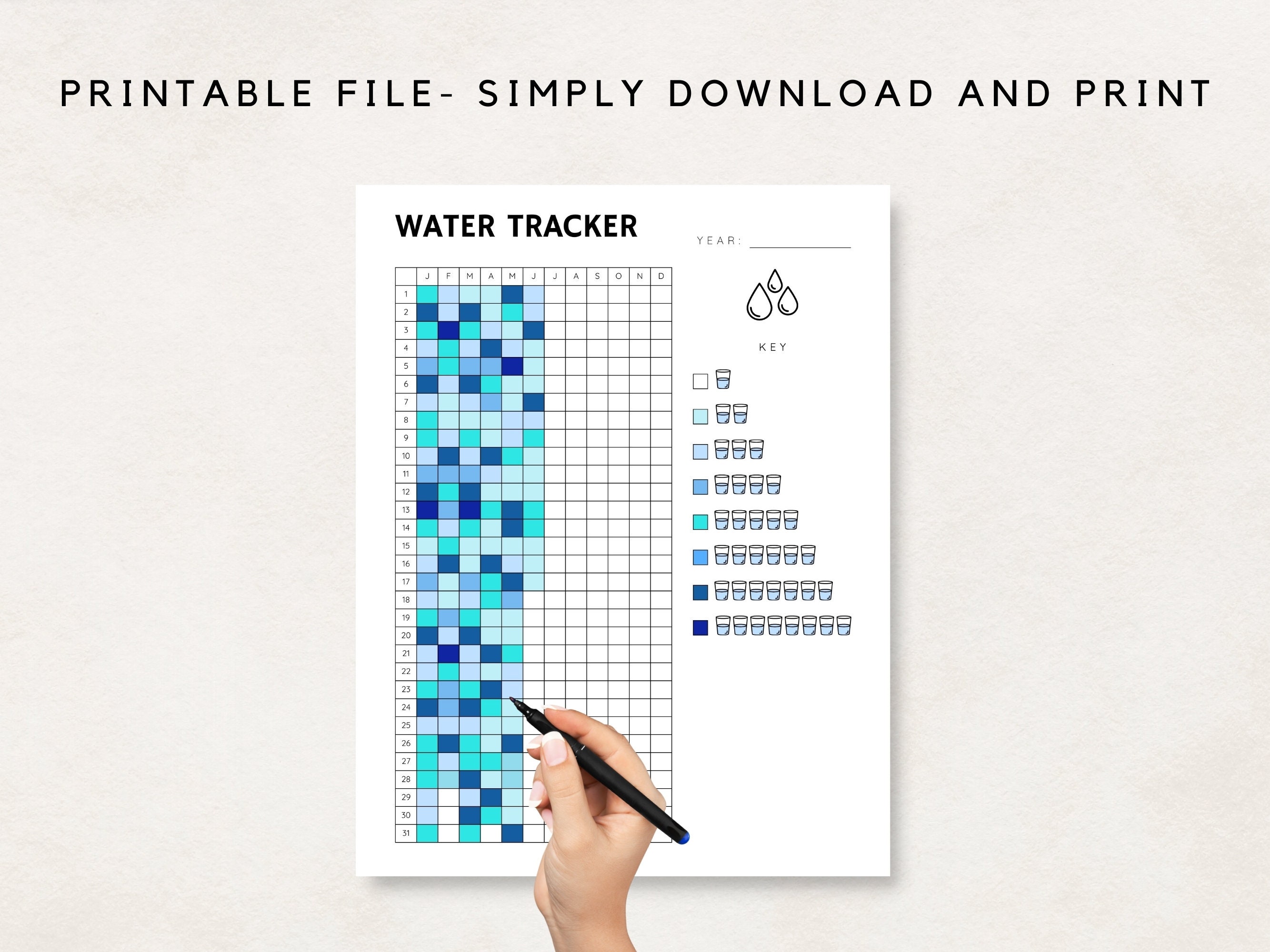 Water Tracker Printable, Water Intake, Water Tracker, Hydration Tracker ...