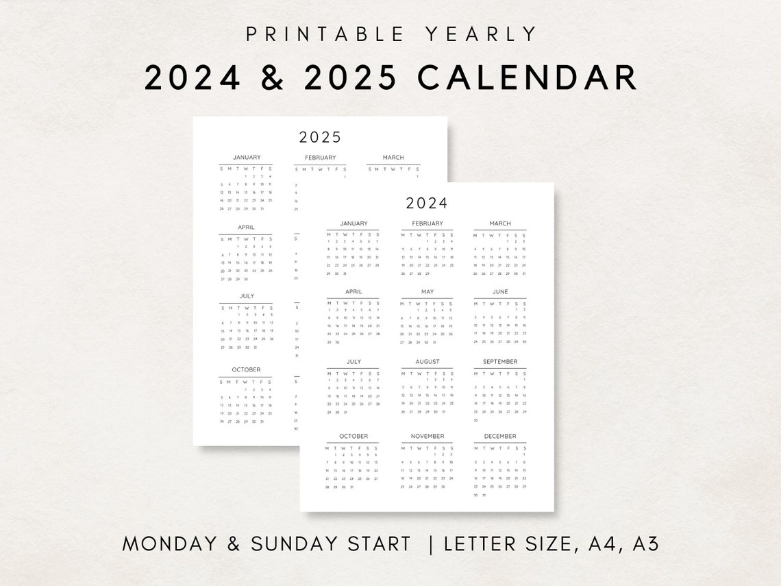2024-2025 Yearly Calendar, Printable Calendar, 2024-2025 Calendar ...