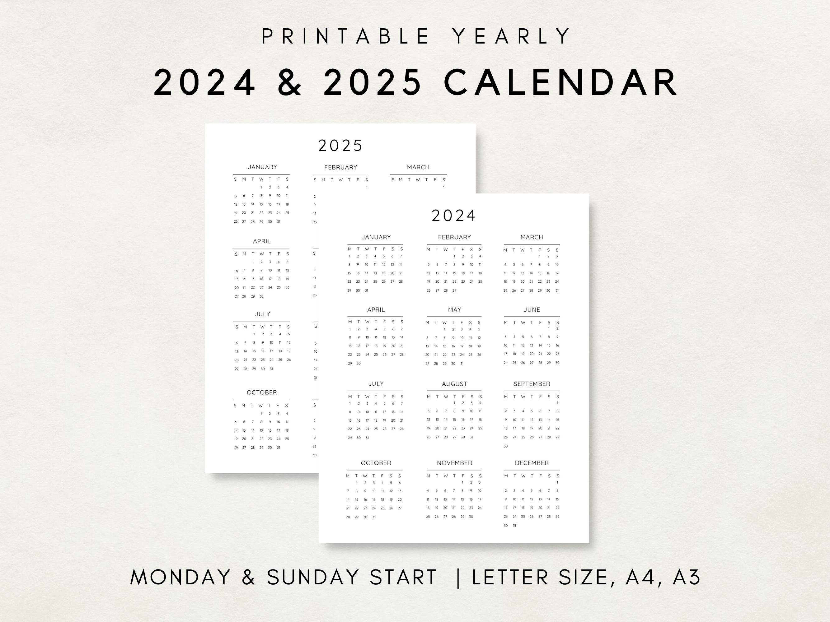 2024-2025 Yearly Calendar, Printable Calendar, 2024-2025 Calendar ...