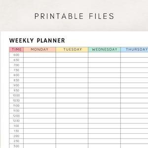 Half Hour Weekly Schedule, Half Hour Planner, Weekly Half Hourly Plan ...