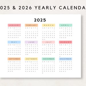 2025-2026 Yearly Calendar Printable, 2025-2026 Calendar, 2025-2026 ...