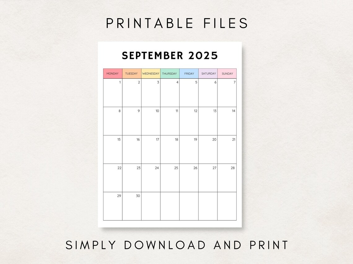 2025 Calendar Printable, Monthly Calendar 2025, Blank Calendar 2025 ...