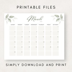 Printable Calendar 2025, Botanical Calendar Printable, 2025 Calendar ...