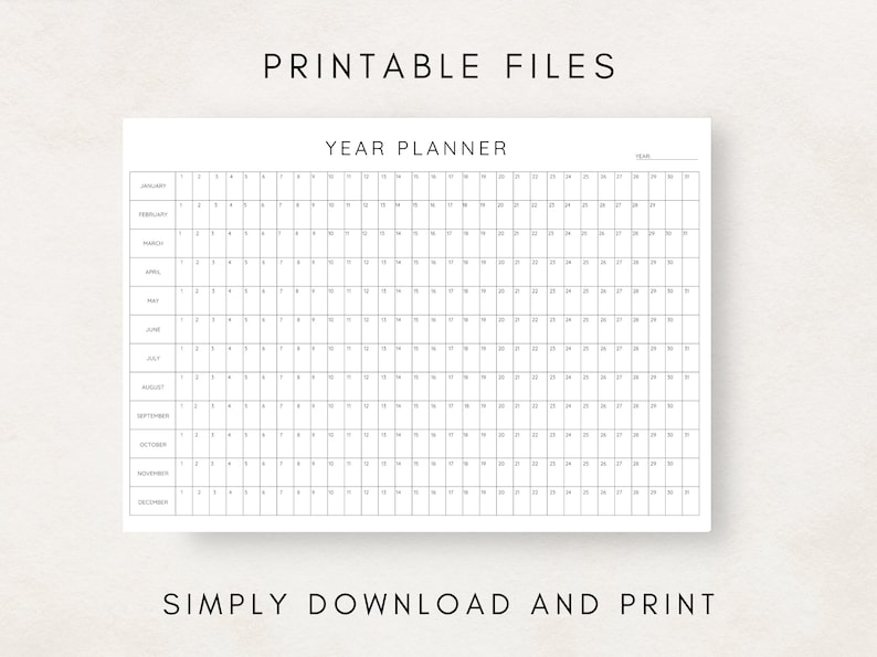 Yearly Wall Planner, Yearly Planner on 1 Page, Year at a Glance, Yearly ...