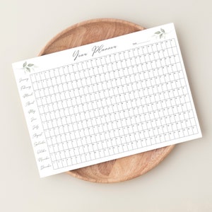 Full Year Calendar, Yearly Planner on 1 Page, Yearly Wall Planner ...