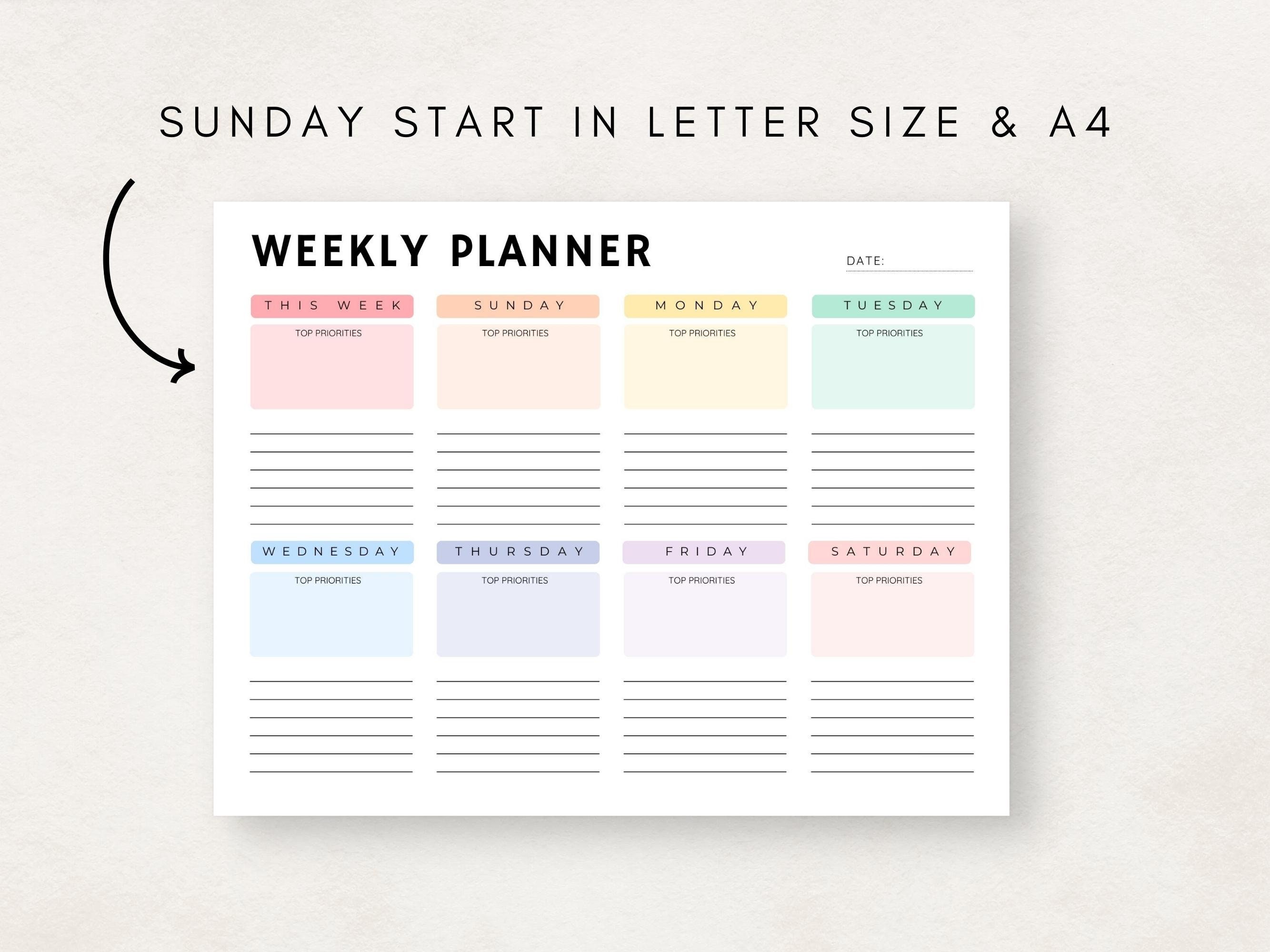Weekly Planner Printable, Weekly Schedule, Weekly Agenda, Week at a ...