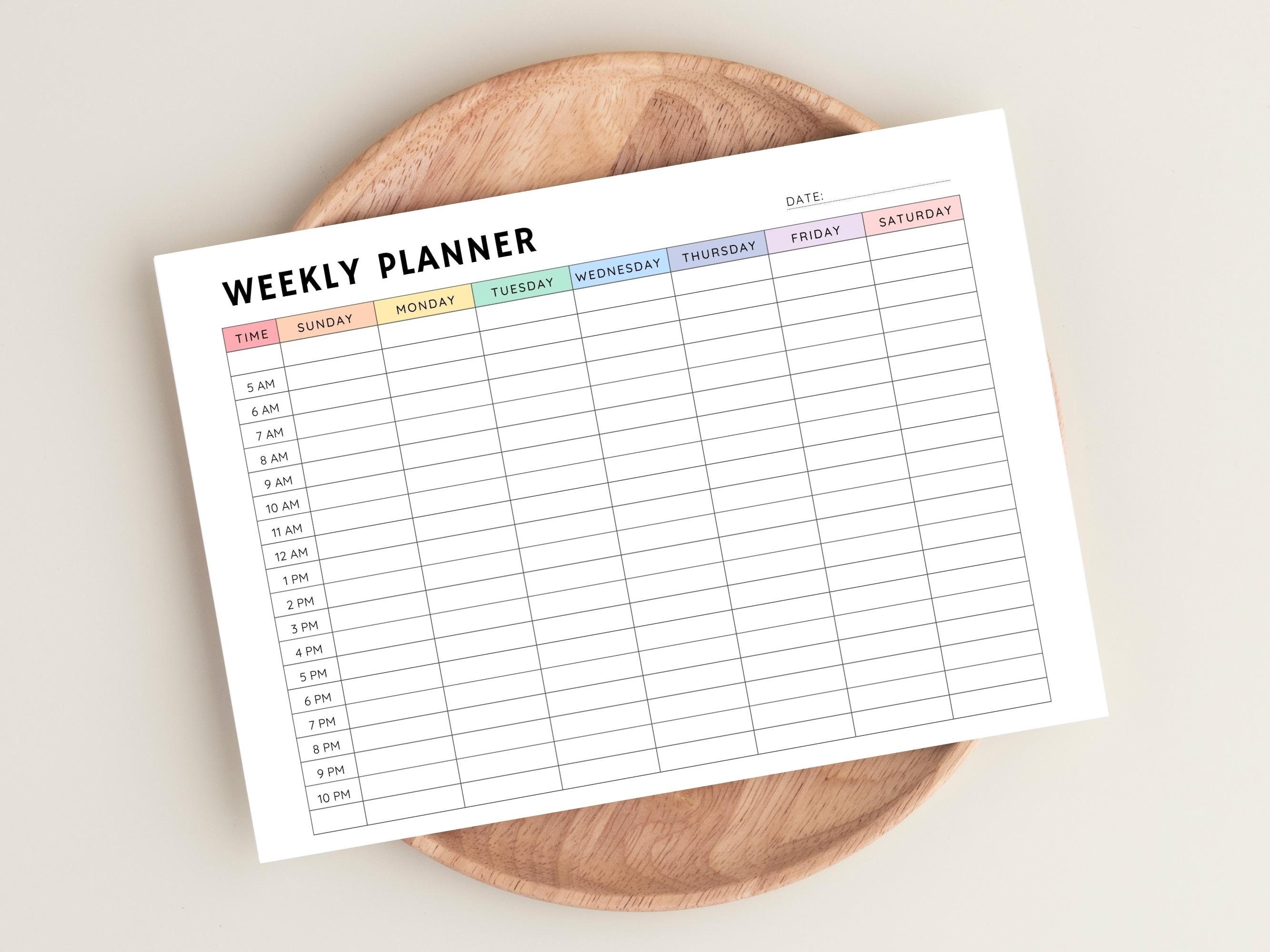 Weekly Hourly Planner Printable, Hourly Weekly Schedule, Hourly Planner ...