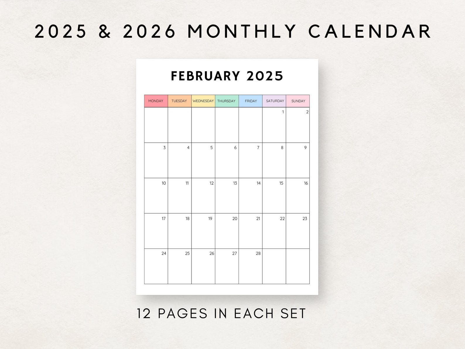 2025- 2026 Calendar Printable, Monthly Calendar 2025- 2026, Calendar ...