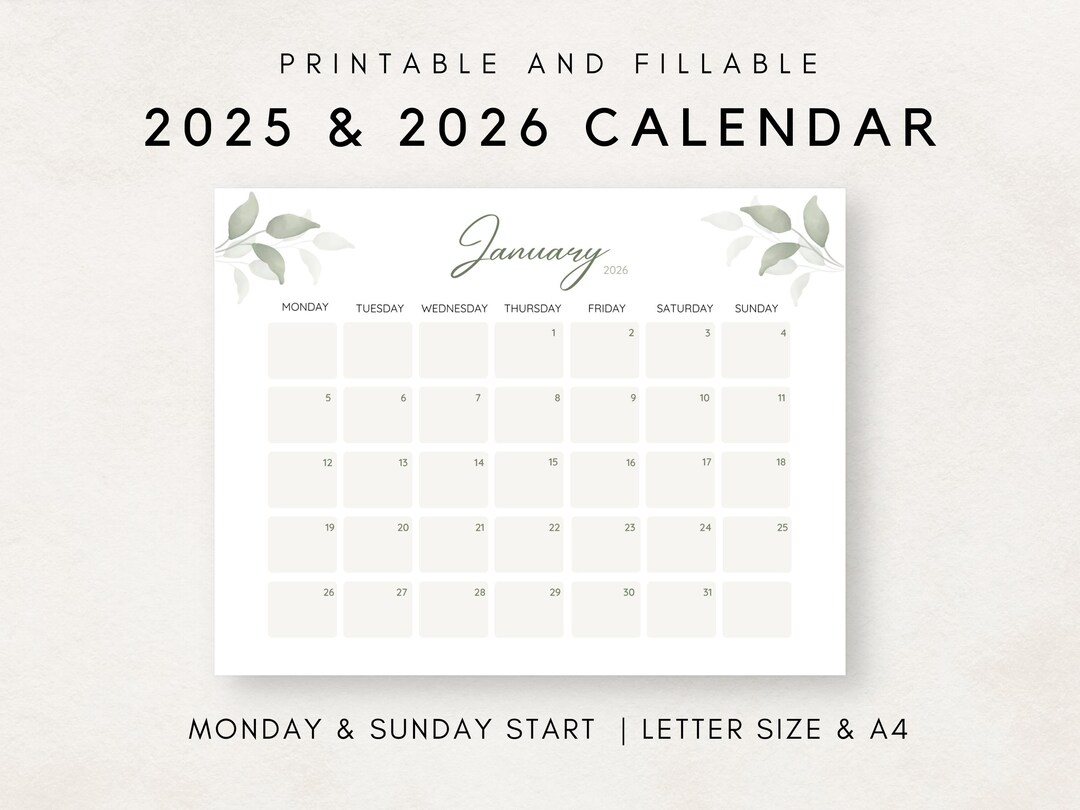 2025-2026 Calendar Printable, Monthly Calendar 2025 2026, Monthly ...