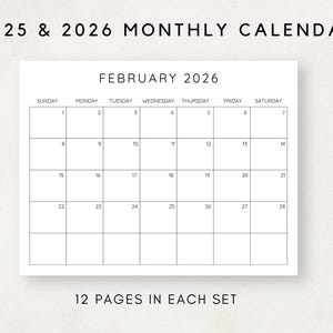 2025- 2026 Calendar Printable, Monthly Calendar 2025- 2026, Fillable ...