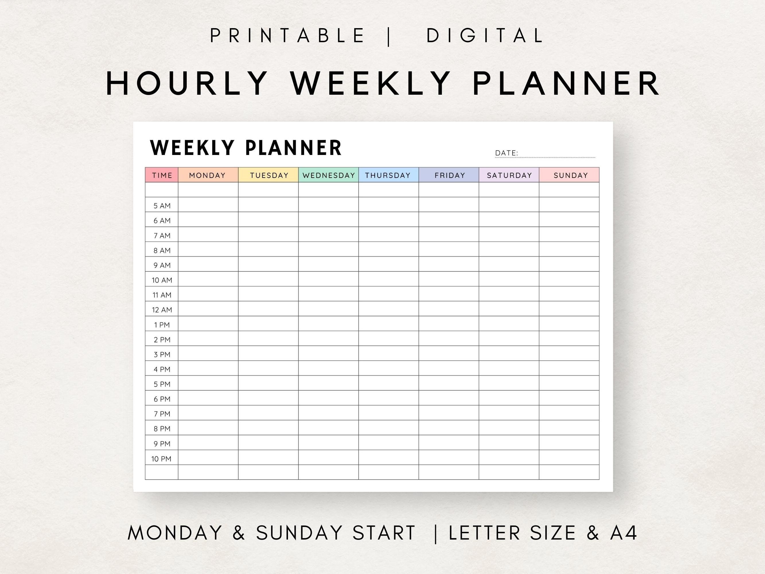 Weekly Hourly Planner Printable, Hourly Weekly Schedule, Hourly Planner ...