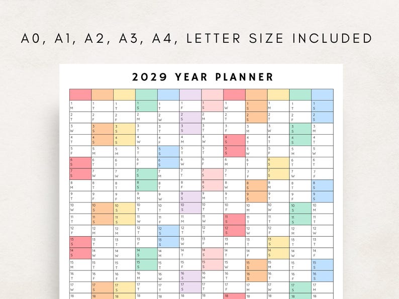 2029-2030 Yearly Planner, Year Planning Calendar, Calendar Poster, 2029 ...
