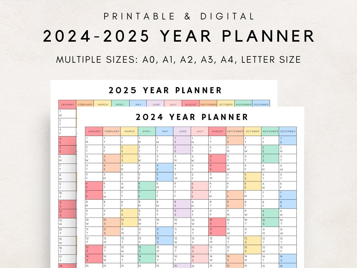 2024-2025 Yearly Planner Printable, Year Planning Calendar, Calendar ...