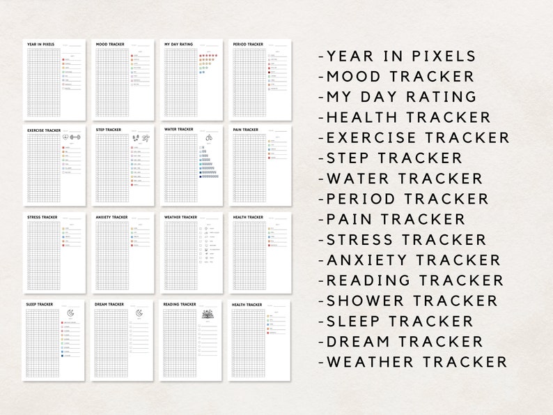Yearly Tracker Bundle, Yearly Tracker, Year in Pixels, Yearly Habit ...