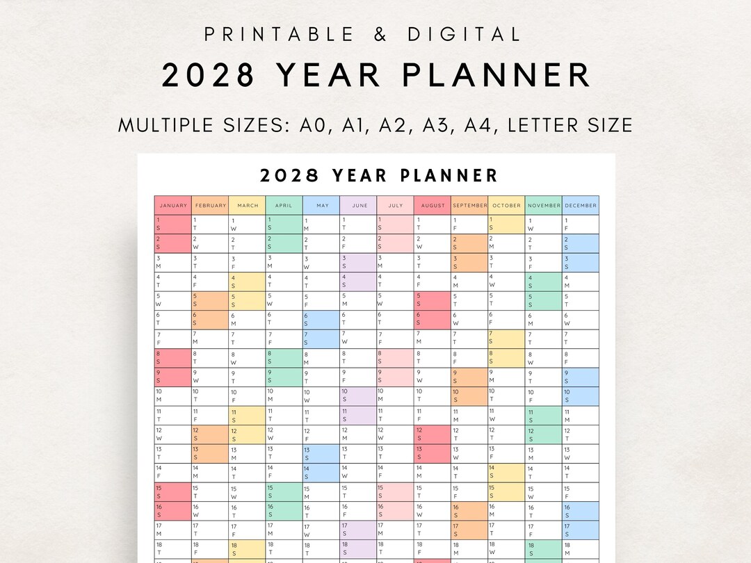 2028 Yearly Planner Printable, Yearly Planning Calendar, Calendar ...