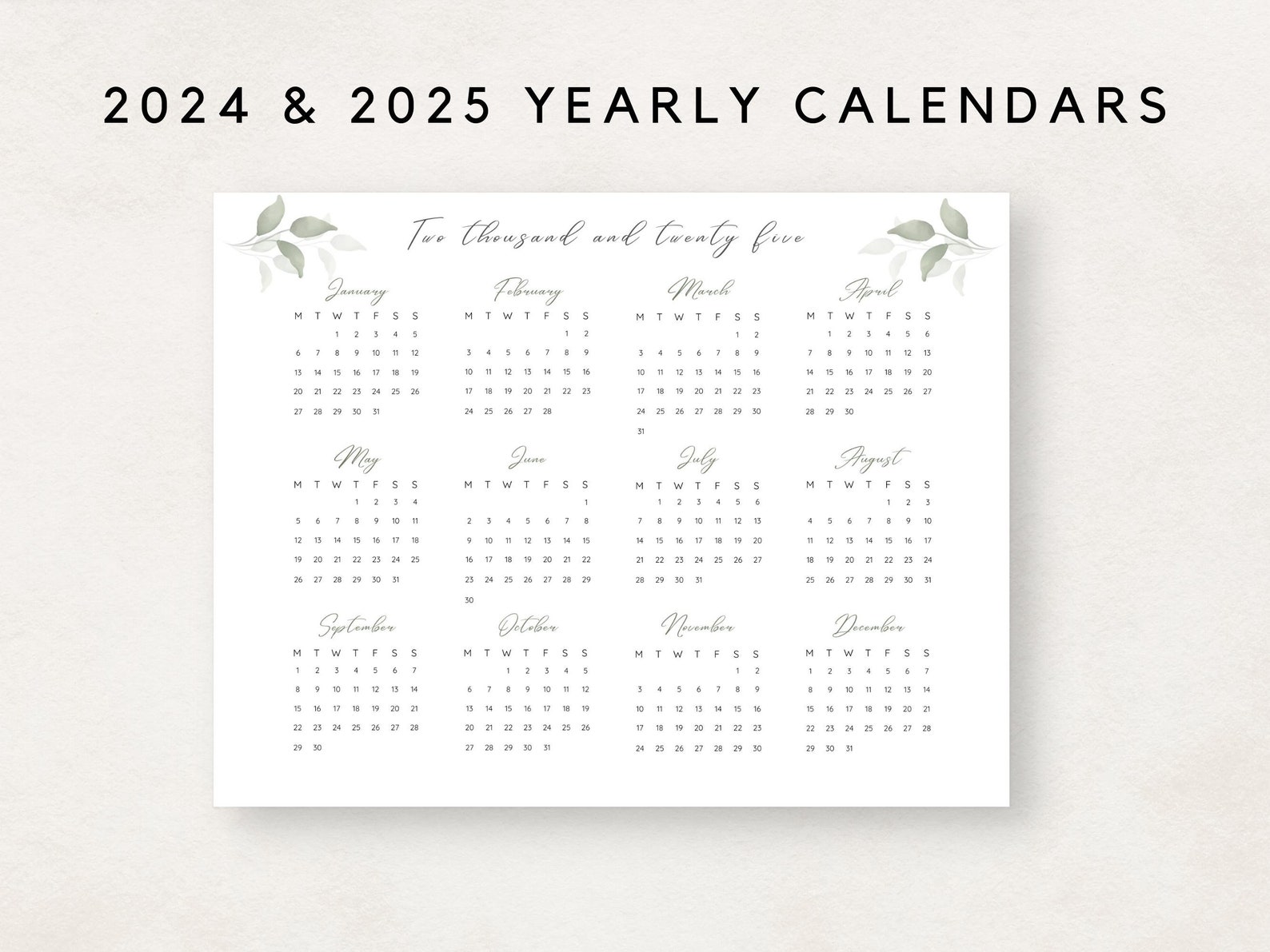 2024-2025 Yearly Calendar, Printable Calendar, Wall Calendar, 2024-2025 ...