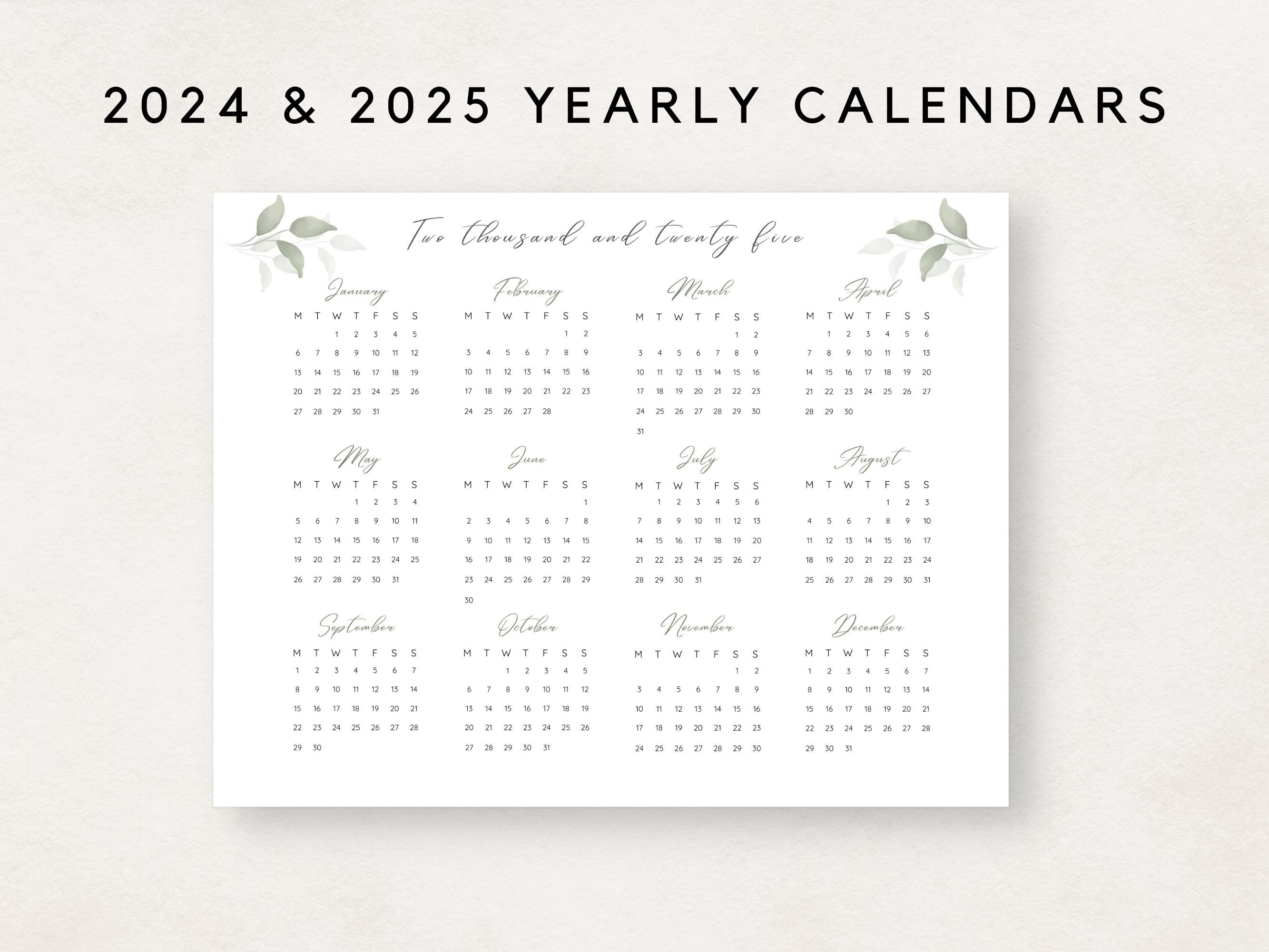 2024-2025 Yearly Calendar, Printable Calendar, Wall Calendar, 2024-2025 ...