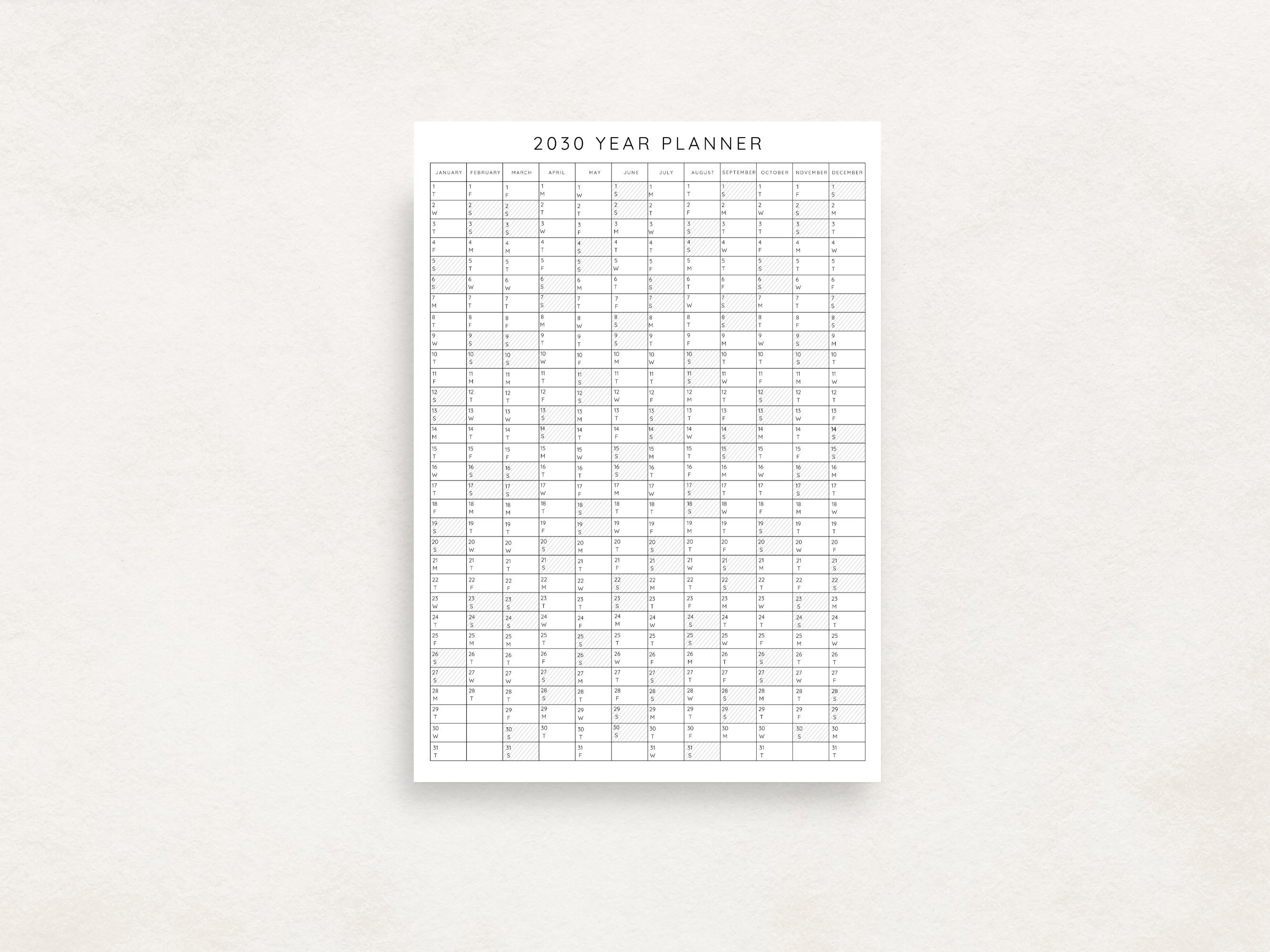 2030 Yearly Planner Printable, 2030 Yearly Planning Calendar, Calendar ...