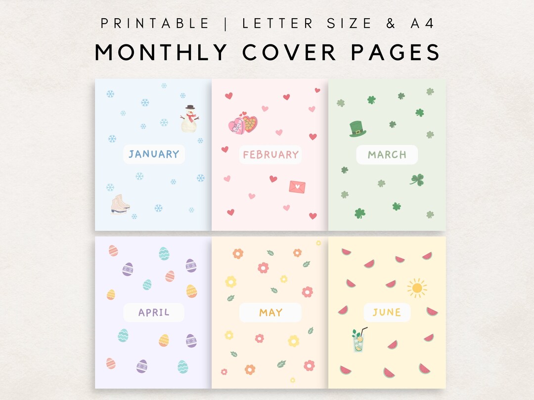 Monthly Cover Pages, Monthly Title Pages, 12 Month Cover Pages, Monthly ...
