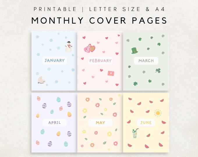 Monthly Covers for Bullet Journals and Planners, Month Entry , Month ...