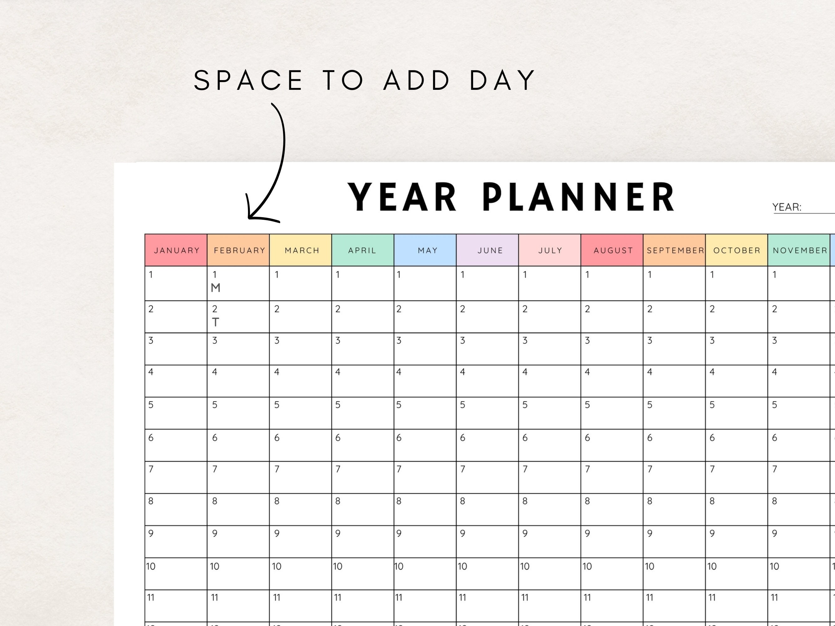 Yearly Planner on 1 Page, Year at a Glance, Undated Full Year Calendar ...