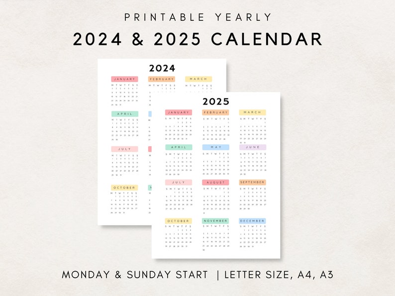 2024-2025 Yearly Calendar, Printable Calendar, 2024-2025 Calendar ...