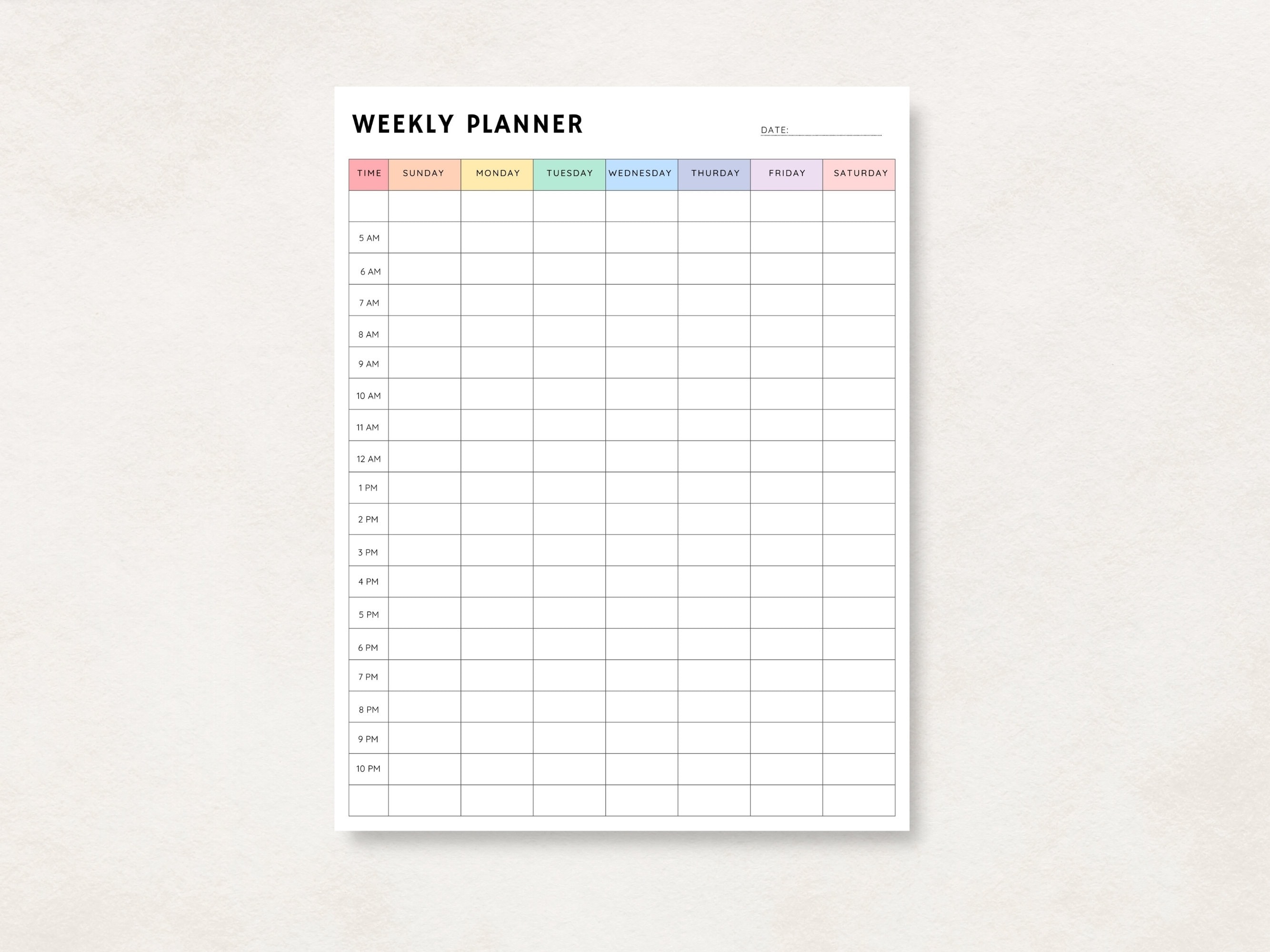 Weekly Hourly Planner, Hourly Weekly Schedule, Hourly Planner, Undated ...