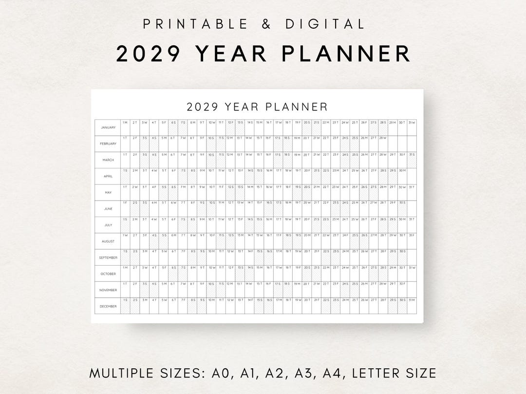 2029 Year Planner Printable, Yearly Planning Calendar, Calendar Poster ...