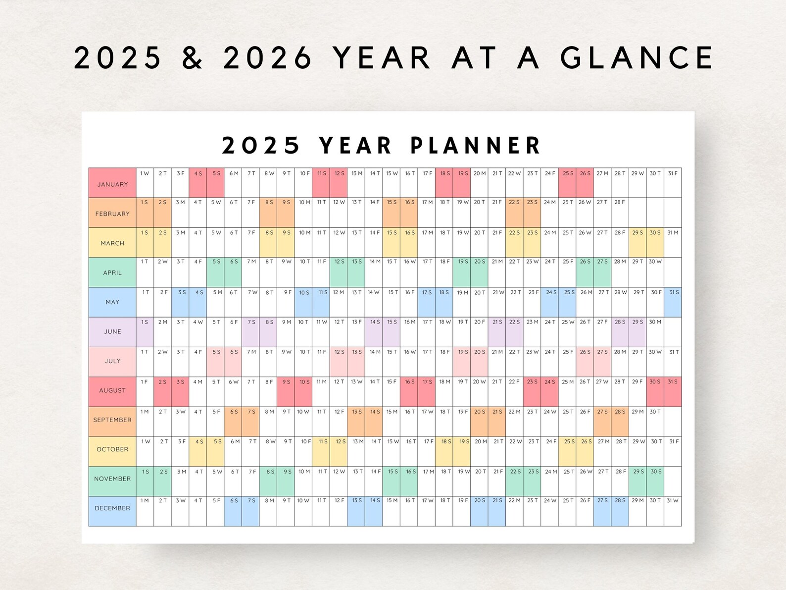 2025-2026 Yearly Planner, Year Planning Calendar, Calendar Poster, 2025 ...