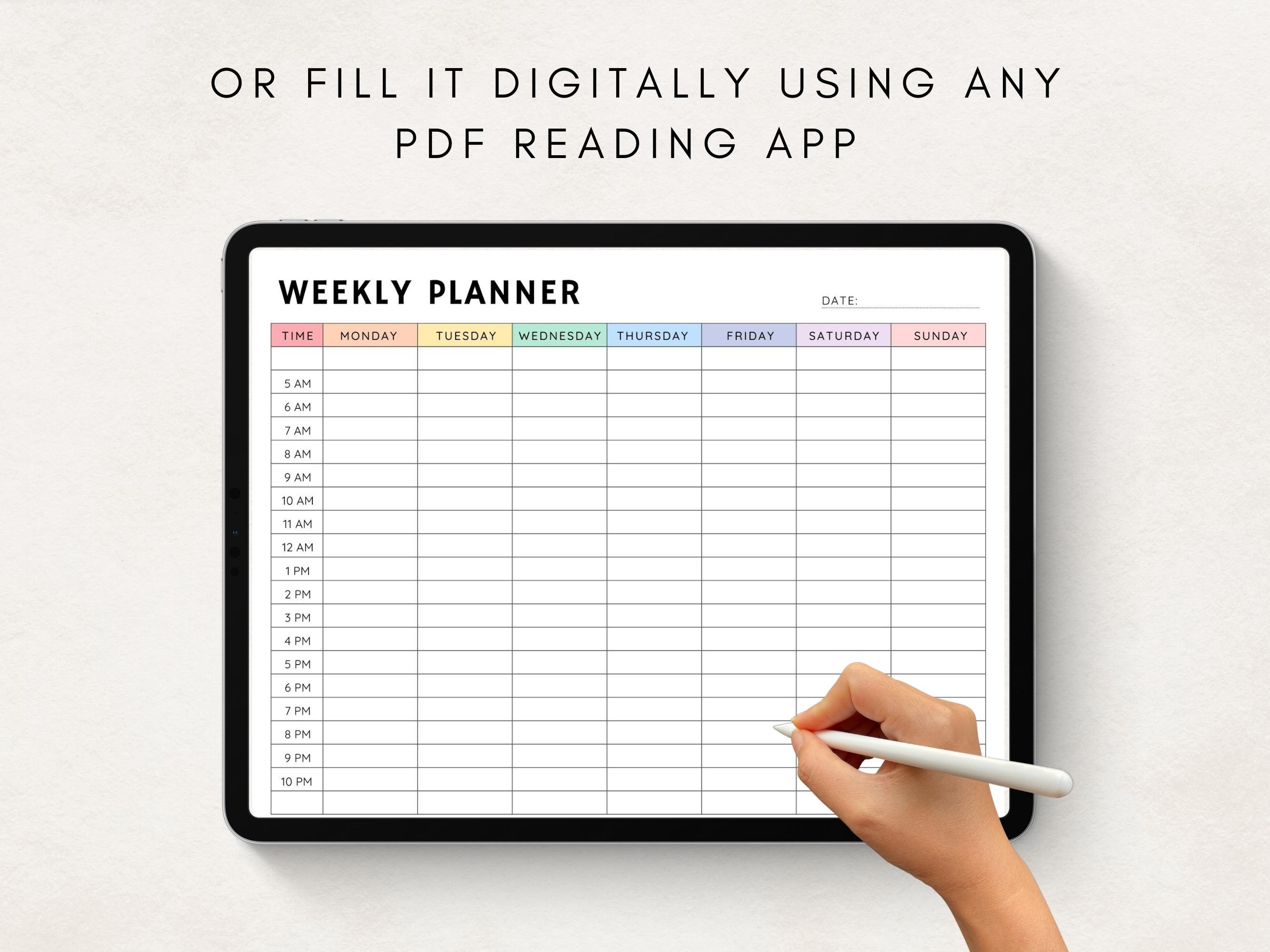 Weekly Hourly Planner Printable, Hourly Weekly Schedule, Hourly Planner ...