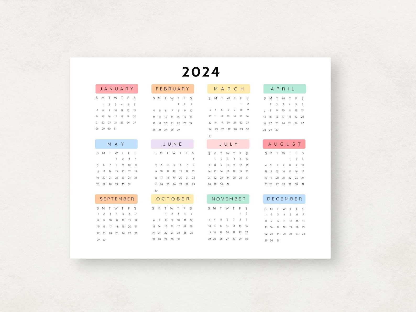2024-2025 Yearly Calendar Printable, 2024-2025 Calendar, 2024-2025 ...