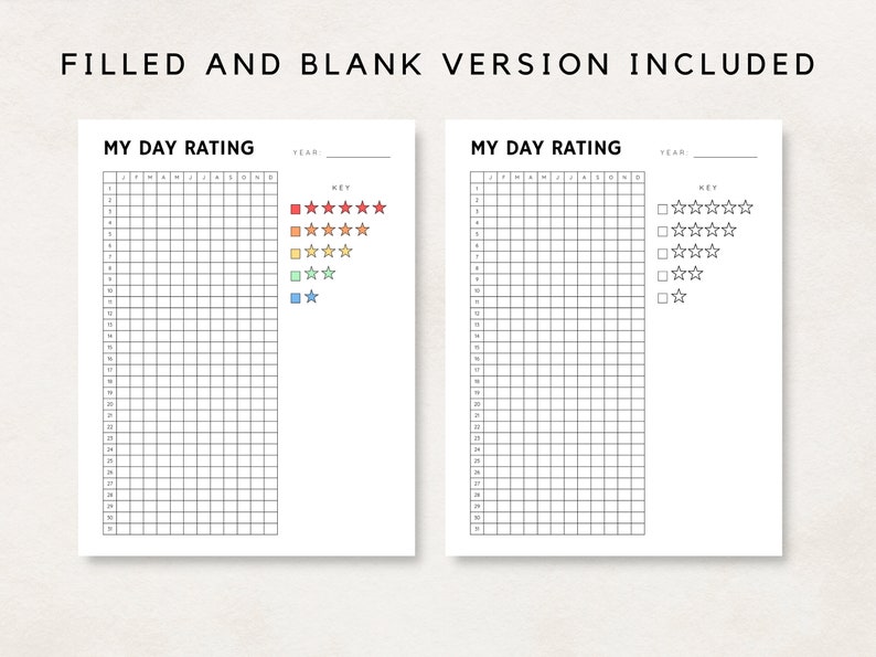 Daily Rating, Rate My Day, Daily Tracker, Daily Mood Tracker, Yearly ... Daily Rating, Rate My Day, Daily Tracker, Daily Mood Tracker, Yearly ...