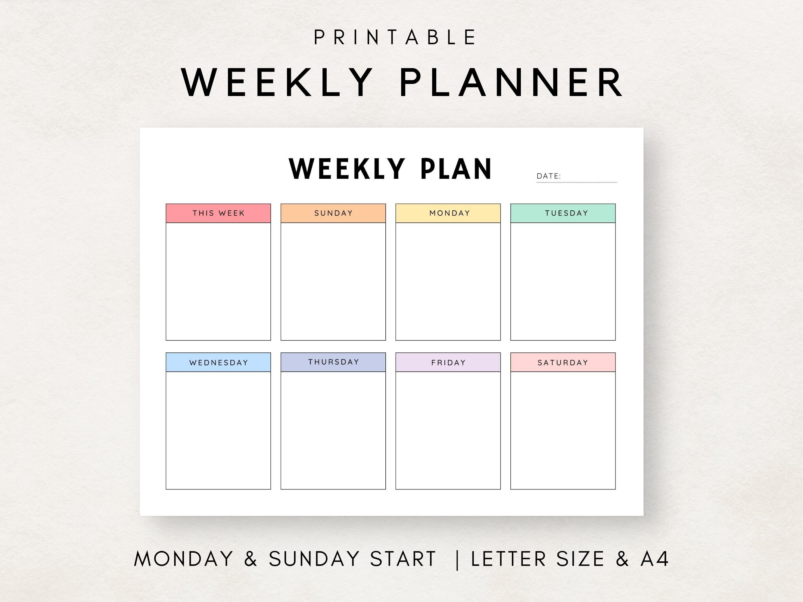 Weekly Schedule Printable, Weekly Agenda, Week at a Glance, Weekly ...