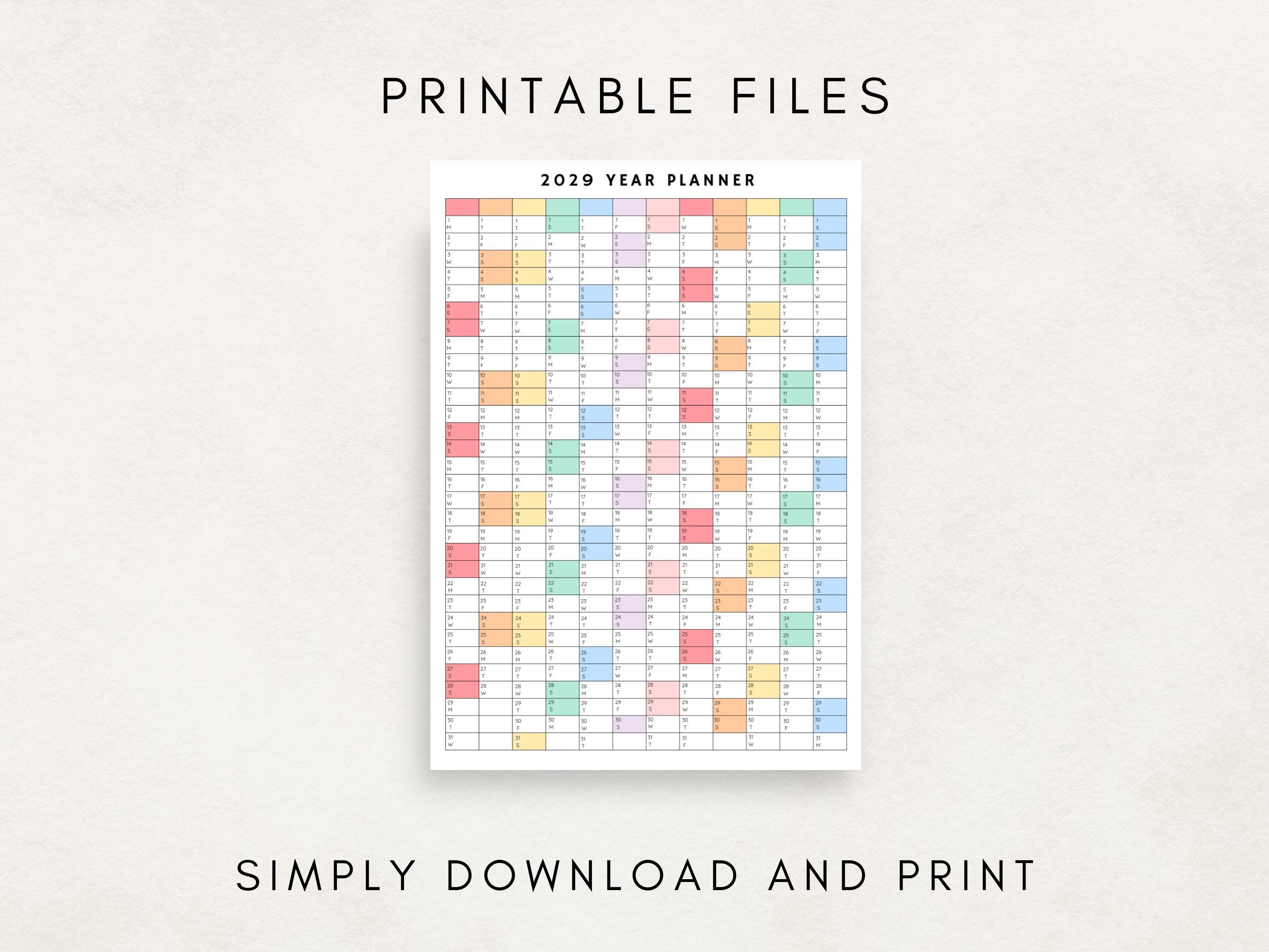 2029 Yearly Planner Printable, Yearly Planning Calendar, Calendar ...