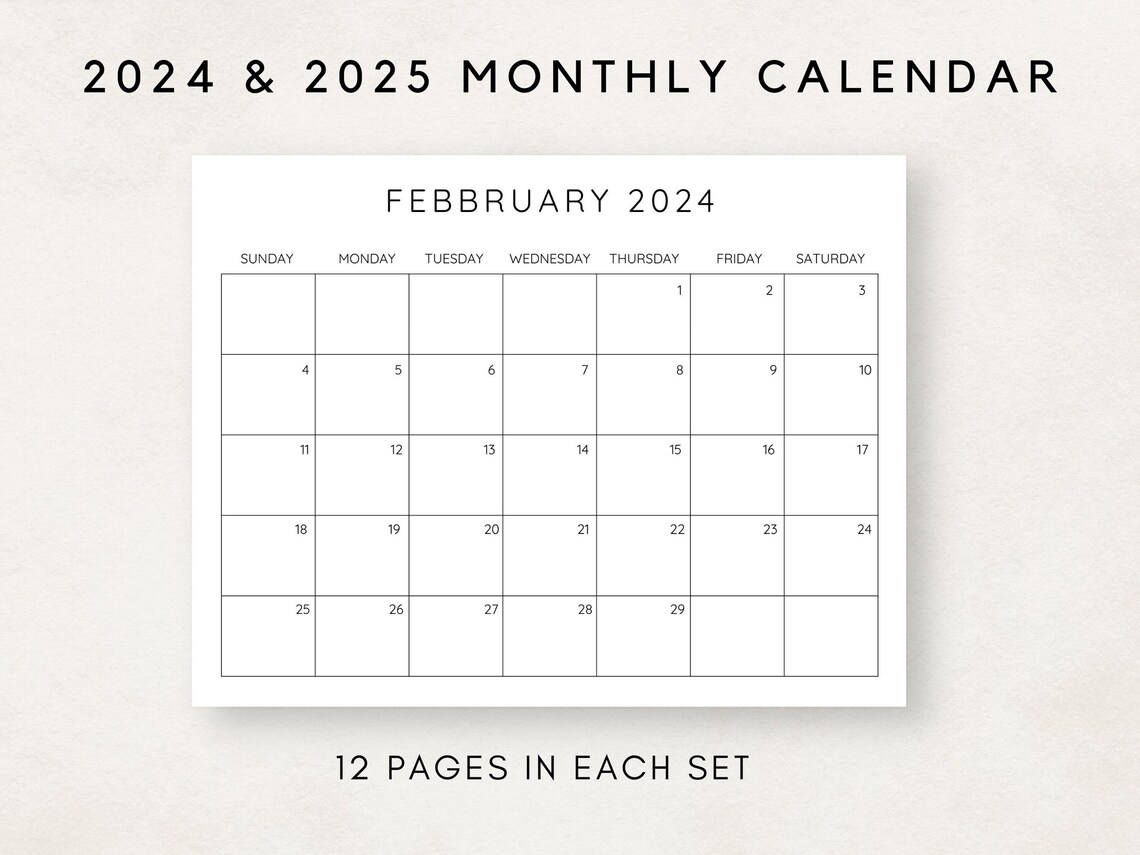 2024- 2025 Calendar Printable, Monthly Calendar 2024- 2025, Fillable ...