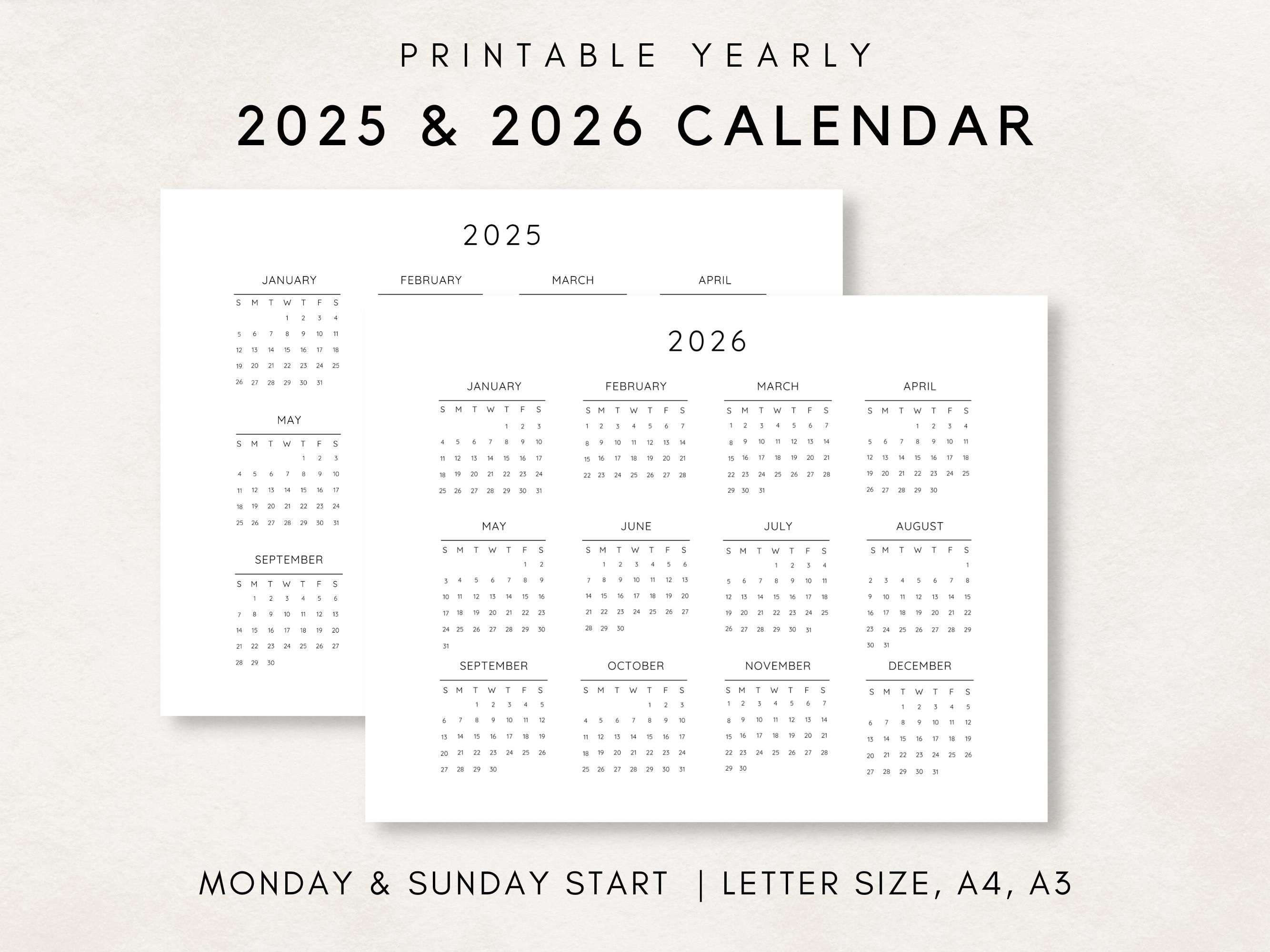 2025-2026 Yearly Calendar, Printable Calendar, 2025-2026 Calendar ...